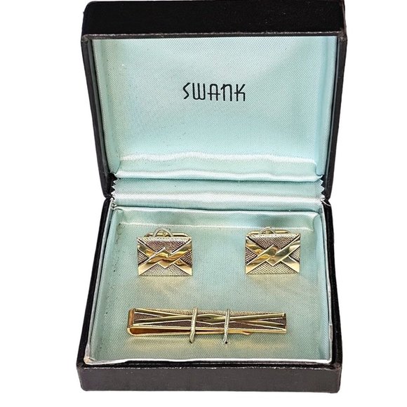 SWANK | Accessories | Vtg Swank Gold Tone Cuff Links Tie Clip Art Deco ...